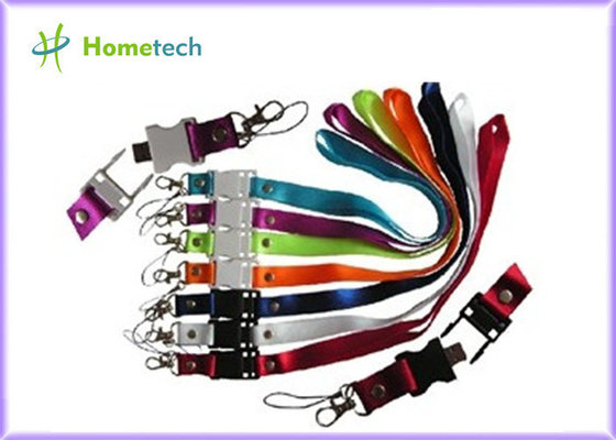 Red Plastic Lanyard USB Flash Drives 128mb Custom Printed , USB 2.0
