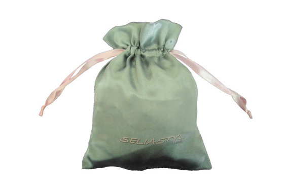 Silk Screen Satin Favor Drawstring Pouch Bags Printed Logo Ribbon