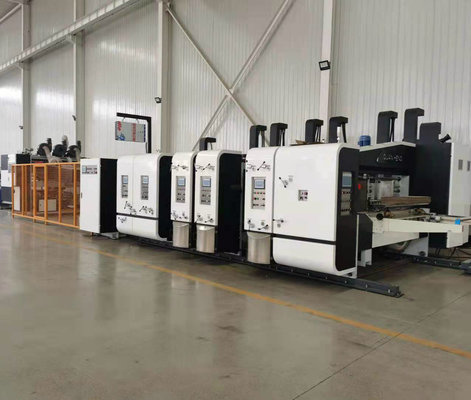QHFG Automatic Lead Edge Feeder Flexo 4 Colors Printing Slotter Die Cutter Folder Glue Bundle Machine