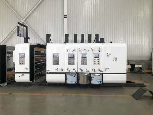 QHFG Automatic Lead Edge Feeder Flexo 4 Colors Printing Slotter Die Cutter Folder Glue Bundle Machine
