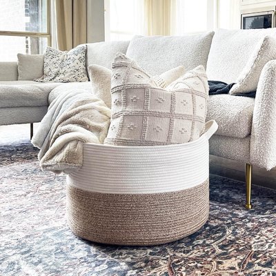 XXXLarge Cotton Rope Basket Woven Baby Laundry Blanket Basket Toy Basket with Handle Storage Thread Laundry Hamper