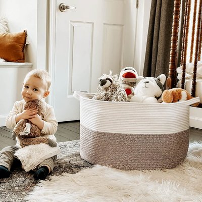 XXXLarge Cotton Rope Basket Woven Baby Laundry Blanket Basket Toy Basket with Handle Storage Thread Laundry Hamper