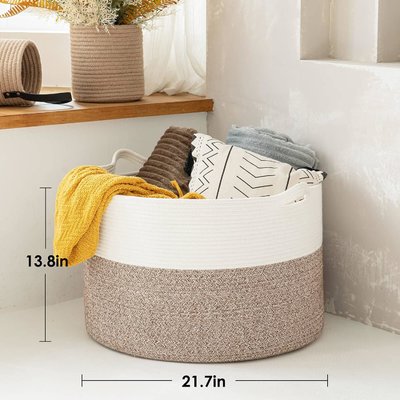 XXXLarge Cotton Rope Basket Woven Baby Laundry Blanket Basket Toy Basket with Handle Storage Thread Laundry Hamper