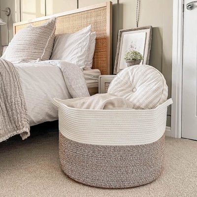 XXXLarge Cotton Rope Basket Woven Baby Laundry Blanket Basket Toy Basket with Handle Storage Thread Laundry Hamper