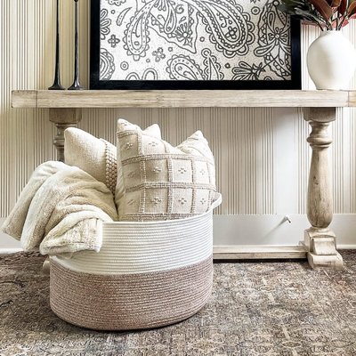 XXXLarge Cotton Rope Basket Woven Baby Laundry Blanket Basket Toy Basket with Handle Storage Thread Laundry Hamper