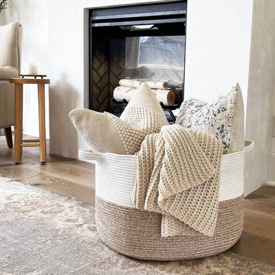 XXXLarge Cotton Rope Basket Woven Baby Laundry Blanket Basket Toy Basket with Handle Storage Thread Laundry Hamper