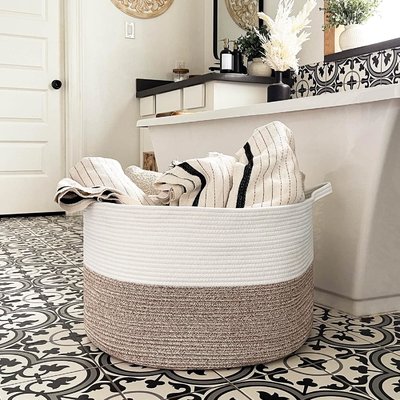 XXXLarge Cotton Rope Basket Woven Baby Laundry Blanket Basket Toy Basket with Handle Storage Thread Laundry Hamper