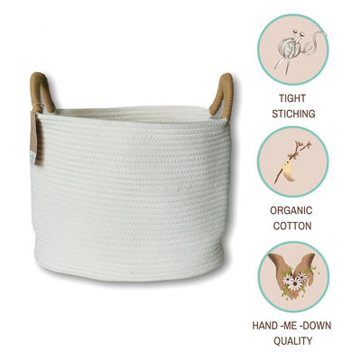 Organic Cotton Storage Basket, rope basket woven,rope cotton basket cute baskets,Woven Nursery Organizer Bin for Baby Ro