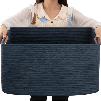 large woven Cotton Rope Basket Woven Nursery Laundry Blanket Basket Storage Basket with Handle White,grey,black,brown