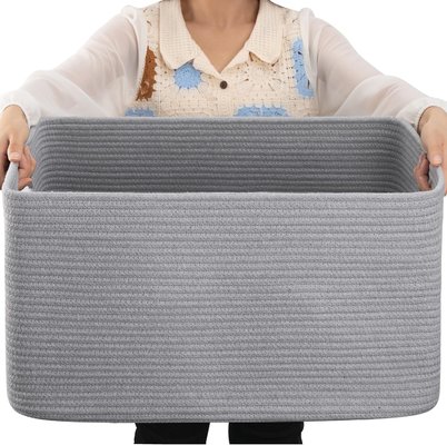 large woven Cotton Rope Basket Woven Nursery Laundry Blanket Basket Storage Basket with Handle White,grey,black,brown