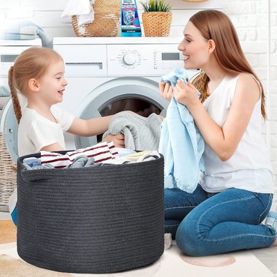 Woven Baskets for Shelves Storage, Cube Shelf Closet Storage Baskets Bins Set 3, small cotton rope basket for home