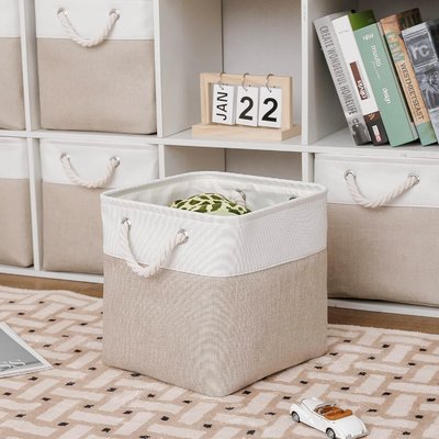 Cube Storage Bins, 6 Pack Large Collapsible Fabric Storage Bin with Ropes, Foldable Storage Cubes for Home, Office,Close