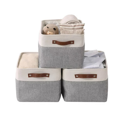 Large Storage Basket Fabric Storage Bins, Set of 3, modern cabinet storage baskets,Grey and White