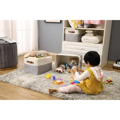 Large Storage Basket Fabric Storage Bins, Set of 3, modern cabinet storage baskets,Grey and White