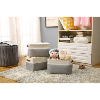 Large Storage Basket Fabric Storage Bins, Set of 3, modern cabinet storage baskets,Grey and White