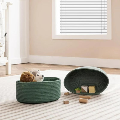 Shelf Storage Baskets for Organizing - Cotton Rope Baskets with Handles - Small Empty Decorative Gift Baskets for Storag