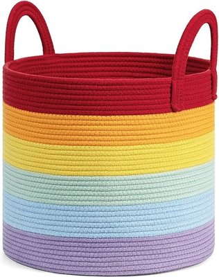 basket woven kid,Woven Rope Basket, Gift Basket for Kids, Medium Shelf Storage Basket, Colorful Rainbow Basket, Baby Bas