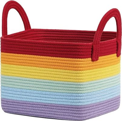 basket woven kid,Woven Rope Basket, Gift Basket for Kids, Medium Shelf Storage Basket, Colorful Rainbow Basket, Baby Bas