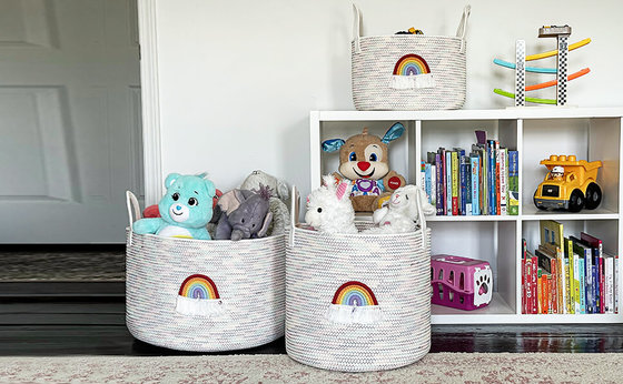 basket woven kid,Woven Rope Basket, Gift Basket for Kids, Medium Shelf Storage Basket, Colorful Rainbow Basket, Baby Bas