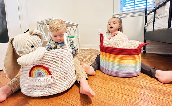 basket woven kid,Woven Rope Basket, Gift Basket for Kids, Medium Shelf Storage Basket, Colorful Rainbow Basket, Baby Bas