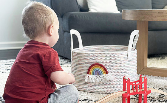 basket woven kid,Woven Rope Basket, Gift Basket for Kids, Medium Shelf Storage Basket, Colorful Rainbow Basket, Baby Bas