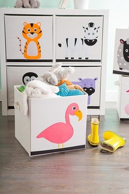 Store Collapsible Storage Bin Cube for Bedroom, Nursery, Playroom and More 13x13x13" - Flamingo