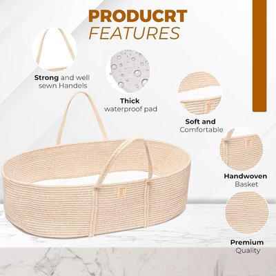 Hot sale 100% cotton Cotton Rope Moses Basket,Cotton rope change basket,baby bassinet with remove mattress