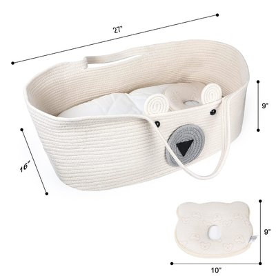 Hand-Woven Moses Basket for Babies with Soft Pad & Pillow, baby changing basket set of 3 ,portable baby diaper changing