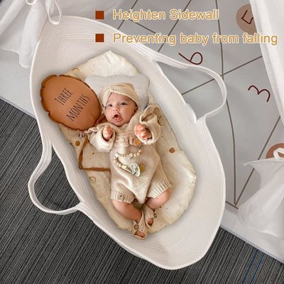 Hand-Woven Moses Basket for Babies with Soft Pad & Pillow, baby changing basket set of 3 ,portable baby diaper changing