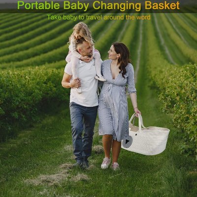 Hand-Woven Moses Basket for Babies with Soft Pad & Pillow, baby changing basket set of 3 ,portable baby diaper changing