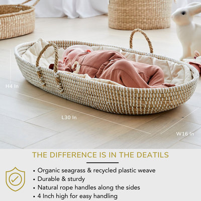 Premium Seagrass Baby Changing Basket,Changing Basket with waterproof Pad,Baby Changing Basket,Baby Changing Table