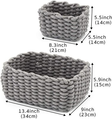 Set of 3 Small Soft Woven Cotton Rope Nursery Room Baskets Bins Storage Organizer, Perfect for Decorative kids Baby Room