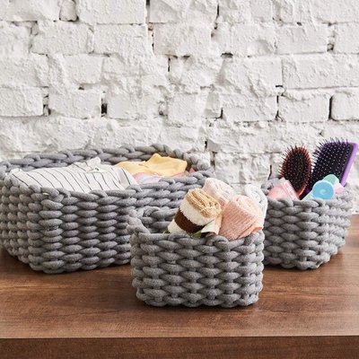 Set of 3 Small Soft Woven Cotton Rope Nursery Room Baskets Bins Storage Organizer, Perfect for Decorative kids Baby Room