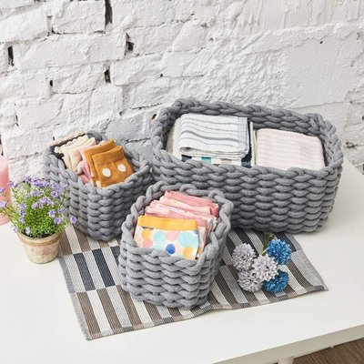 Set of 3 Small Soft Woven Cotton Rope Nursery Room Baskets Bins Storage Organizer, Perfect for Decorative kids Baby Room