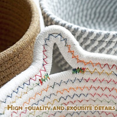 Small round Woven Baskets | Mini Storage Bins | Cotton Rope Baby Nursery Organizers for desk