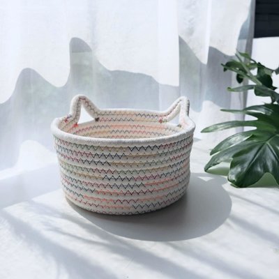 Small round Woven Baskets | Mini Storage Bins | Cotton Rope Baby Nursery Organizers for desk