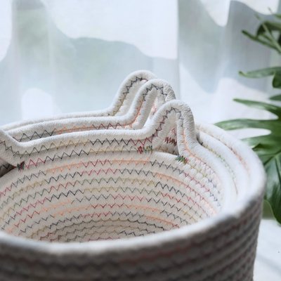 Small round Woven Baskets | Mini Storage Bins | Cotton Rope Baby Nursery Organizers for desk