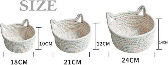 Small round Woven Baskets | Mini Storage Bins | Cotton Rope Baby Nursery Organizers for desk