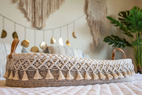 Beautiful design baby changing basket,luxury cotton rope basket large woven baby moses basket