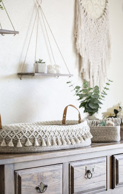 Beautiful design baby changing basket,luxury cotton rope basket large woven baby moses basket