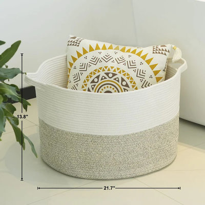 Large Woven Storage Basket Cotton Rope Basket with Handles,storage boxes bins,handmade laundry baskets