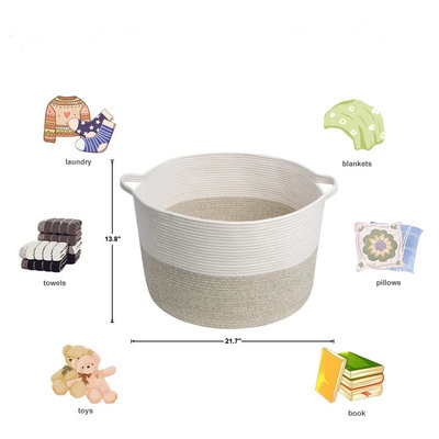 Large Woven Storage Basket Cotton Rope Basket with Handles,storage boxes bins,handmade laundry baskets
