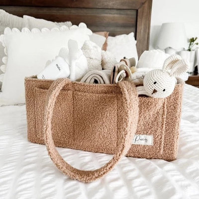 Teddy Cloth Nappy Caddy - baby diaper caddy organizer nursery storage basket baby diaper caddy organizer teddy fabric
