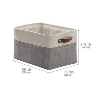 Large home Storage Basket Fabric Storage Bins, Storage box,storage containers Set of 3 Grey and White