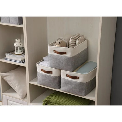 Large home Storage Basket Fabric Storage Bins, Storage box,storage containers Set of 3 Grey and White