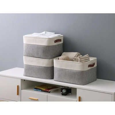 Large home Storage Basket Fabric Storage Bins, Storage box,storage containers Set of 3 Grey and White