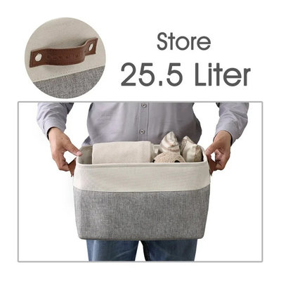 Large home Storage Basket Fabric Storage Bins, Storage box,storage containers Set of 3 Grey and White