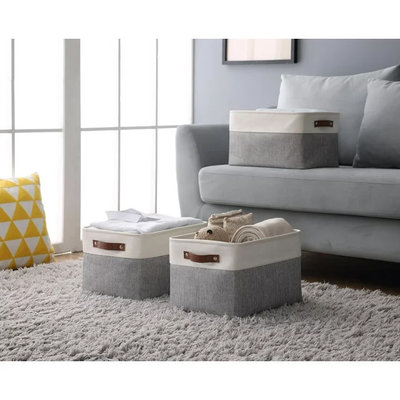 Large home Storage Basket Fabric Storage Bins, Storage box,storage containers Set of 3 Grey and White