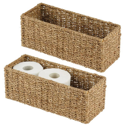Handmade Natural Woven Bathroom Storage Organizer Basket,seagrass storage baskets 2 pack