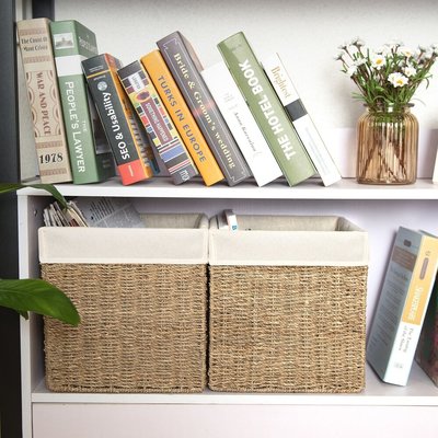 Foldable Handmade Storage Works Seagrass Storage Basket Wicker Woven Storage Baskets (2-Pack)